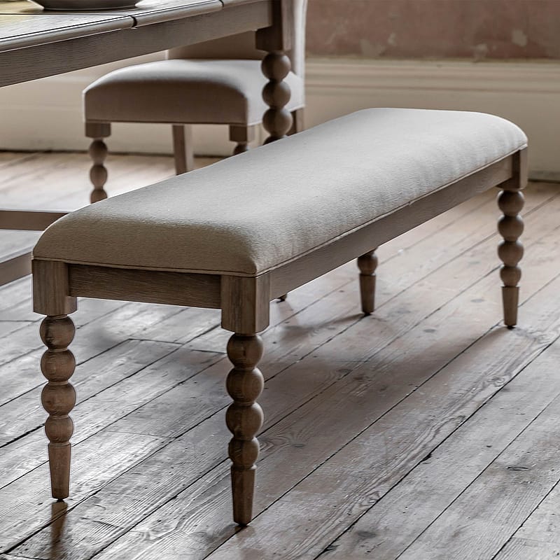 Bobbin Upholstered Bench | Upholstered Long Stool with Hand-turned ...