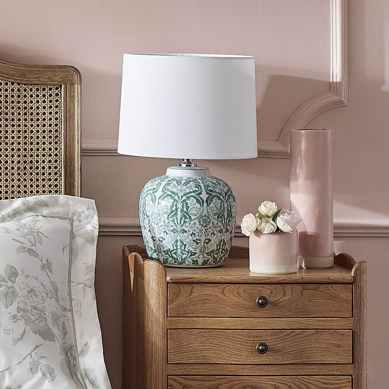 Botanical Olive Ceramic Table Lamp | Olive Green and White Paisley ...