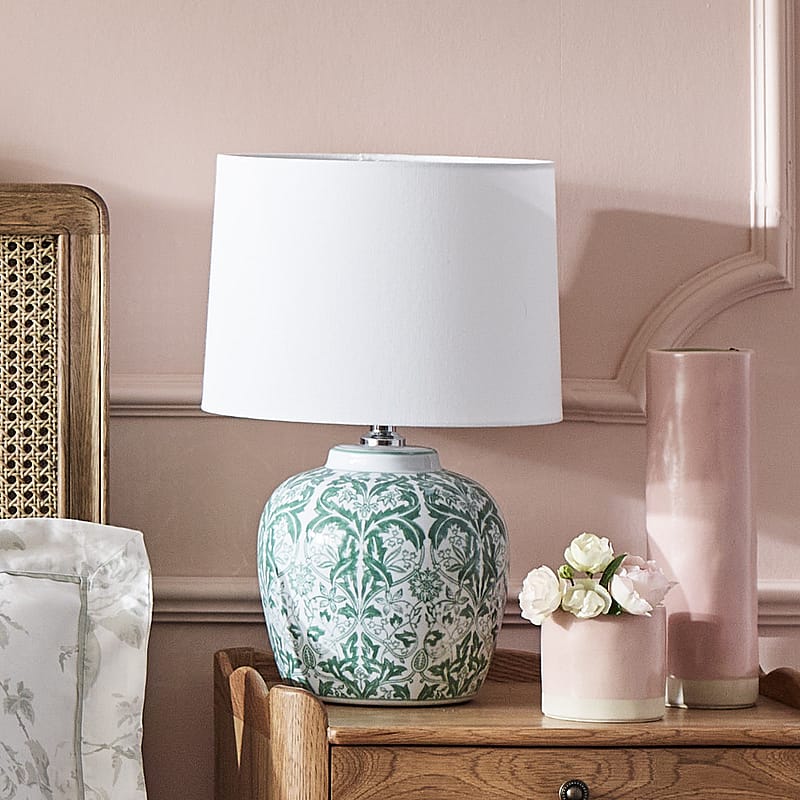 Botanical Olive Ceramic Table Lamp | Olive Green and White Paisley ...