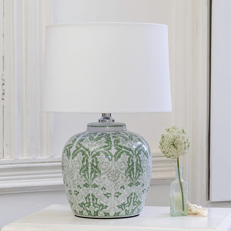 Botanical Olive Ceramic Table Lamp | Olive Green and White Paisley ...