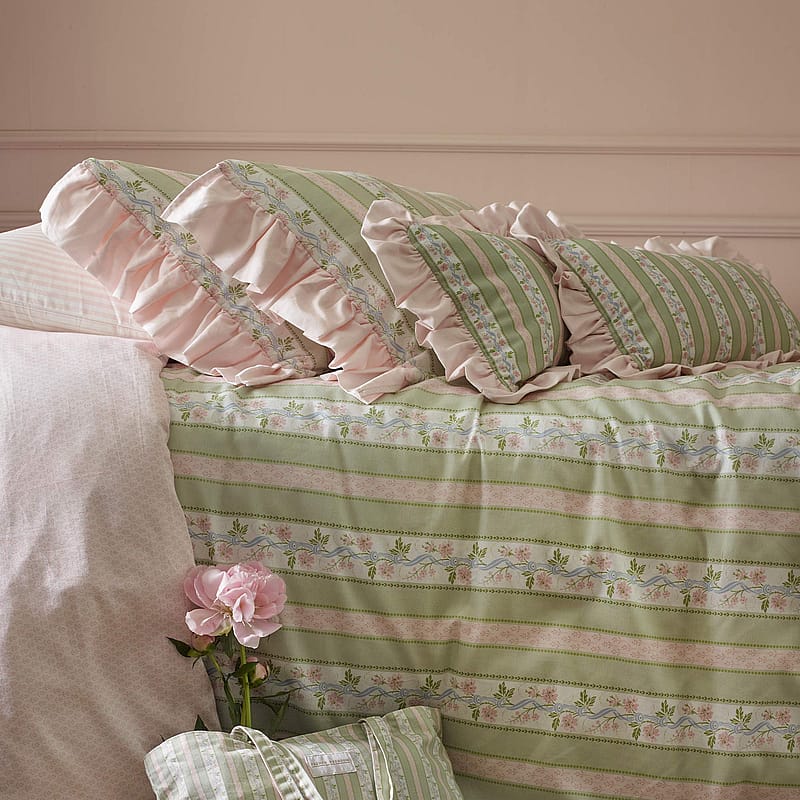 Regency Rose Bed Linen Set | Green and Pink Floral Vintage Stripe Bed ...