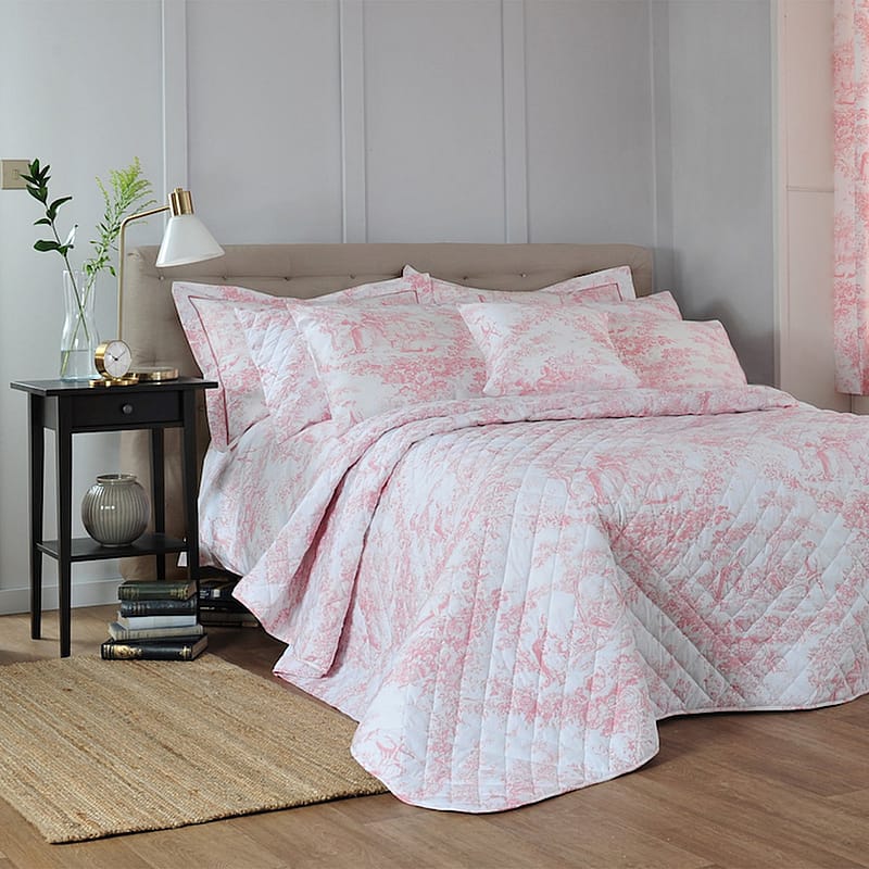Country Toile Pink Bedspread | Pink and White Bedspread With ...