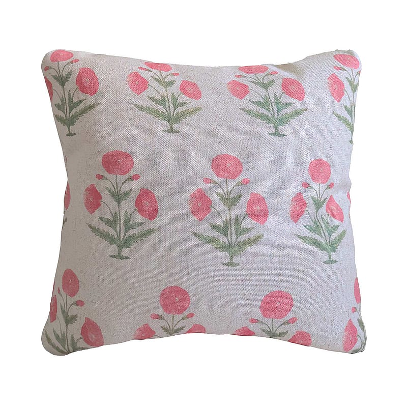 Handblock Poppy Cushion | Handblock Style Poppy Floral Sqaure Bedroom ...