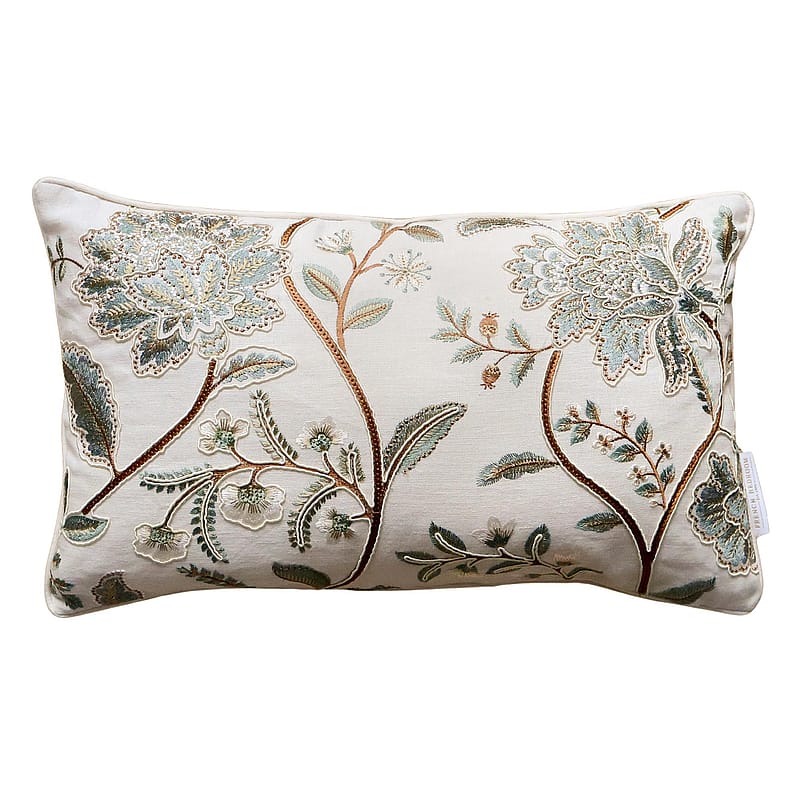 Pressed Flowers Cushion in Tourmaline & Hazelnut | Blue and Natural ...