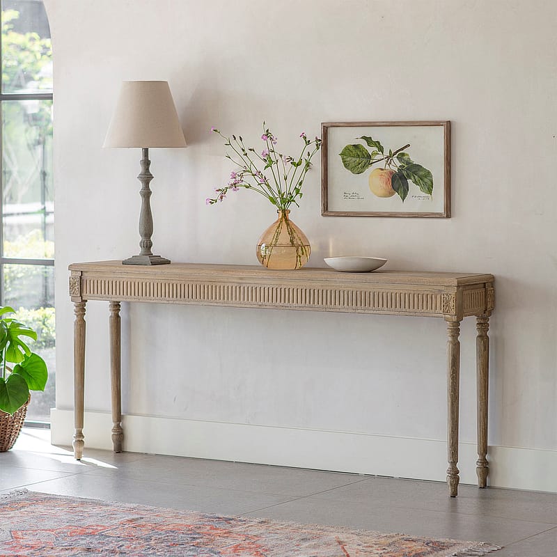 Ilkley Large Console Table | Carved Wooden Console Table with Fluted Detail