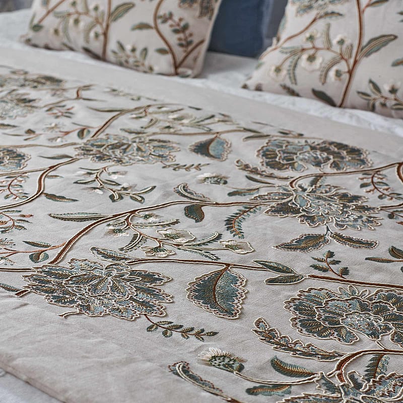 Pressed Flowers Runner in Tourmaline and Hazelnut | Blue and Natural ...