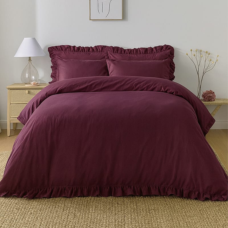Romance Ruffle Bed Linen Set in Berry Red | Frilled Ruffle Trim Berry ...